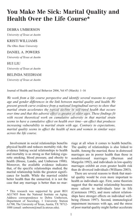 Pdf You Make Me Sick Marital Quality And Health Over The Life Course