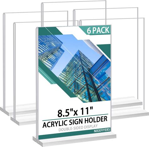 Nixxfiyers 6 Pack Acrylic Sign Holder 85 X 11 Double Sided T Shape