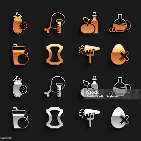 세트 가죽 올리브 오일 병 계란 없음 당근 신선한 스무디 병에 담긴 사과 사이다 식초 가지 및 유전자 변형 치킨 아이콘 벡터 가지 채소에 대한 스톡 벡터 아트 및 기타