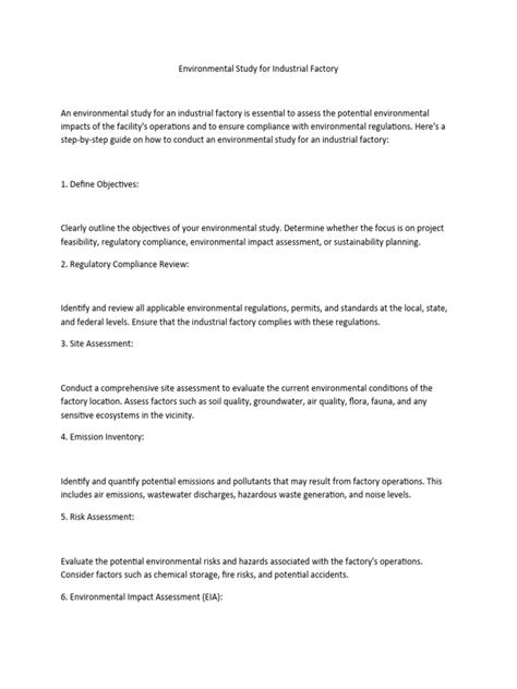 Environmental Study For Industrial Factory Pdf Environmental Impact