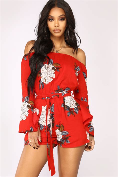 Nature Walk Floral Romper Red Fashion Nova