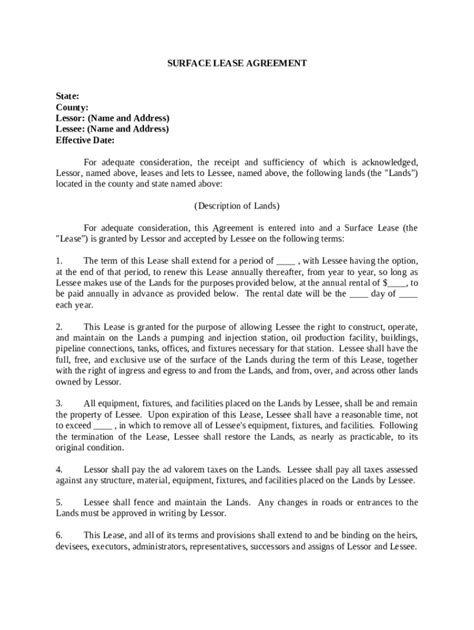 Surface Lease Agreement Doc Template Pdffiller