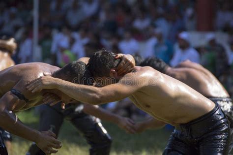 Turkish Wrestling Competitors Grapple In Intense Contest Editorial