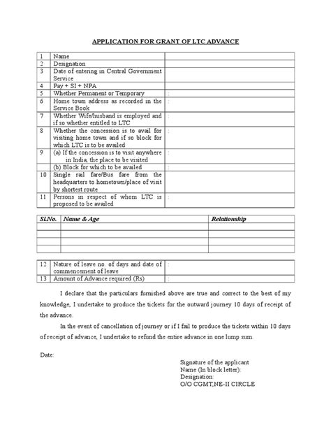 Application For Grant Of Ltc Advance Pdf
