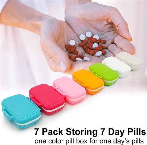 7 Pack Colorful Small Pill Case With 3 Removable Compartments Travel