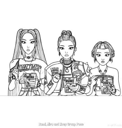 Chibi Rumi Zoey Mira Happy Ramen Eating Coloring Page Quickduck