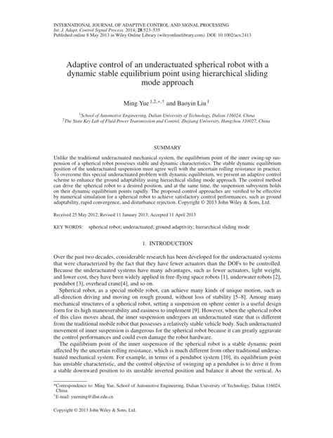Pdf Adaptive Control Of An Underactuated Spherical Robot With A