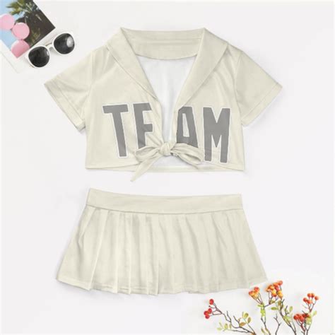 Custom Cream Gray Cheerleading Uniform Set