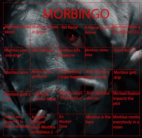 I Made A Morbingo Board For My Fellow Morbheads R Morbiuseroticroleplay
