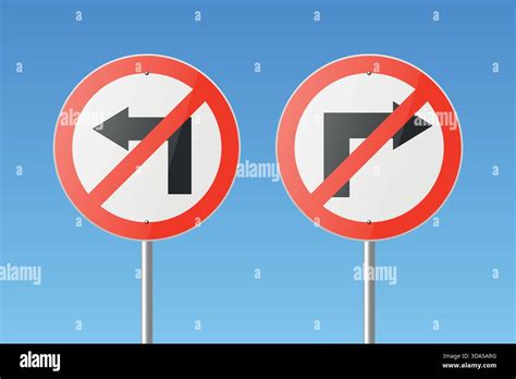 No Left Turn And No Right Turn Road Signs On Blue Sky Background