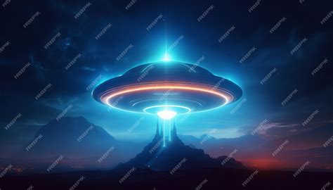 Imagem De Uma Espaçonave Ovni Iluminada Emergindo De Um Portal No Céu