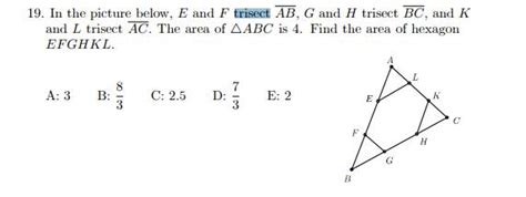 Solved 19 In The Picture Below E And F Trisect Ab G And H