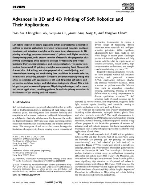 Pdf Advances In 3d And 4d Printing Of Soft Robotics And Their Applications