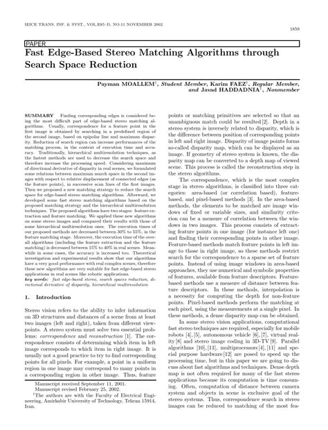 pdf fast edge based stereo matching algorithm through search space