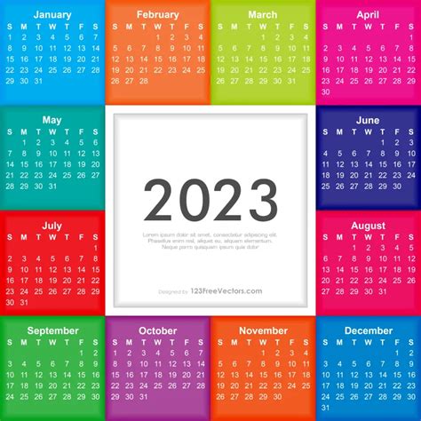 Colorful Calendar 2023 Free Vector Download Coloring Calendar