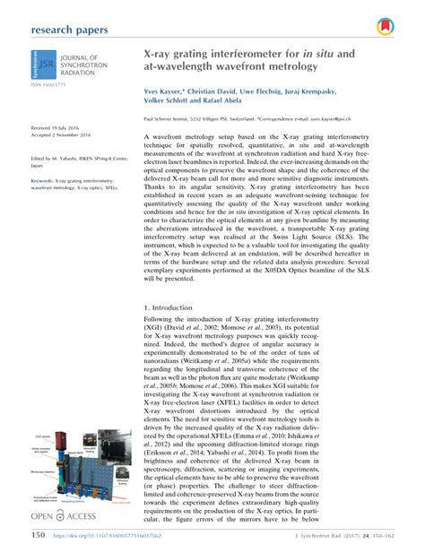 Pdf X Ray Grating Interferometer For In Situ And At Wavelength Wavefront Metrology