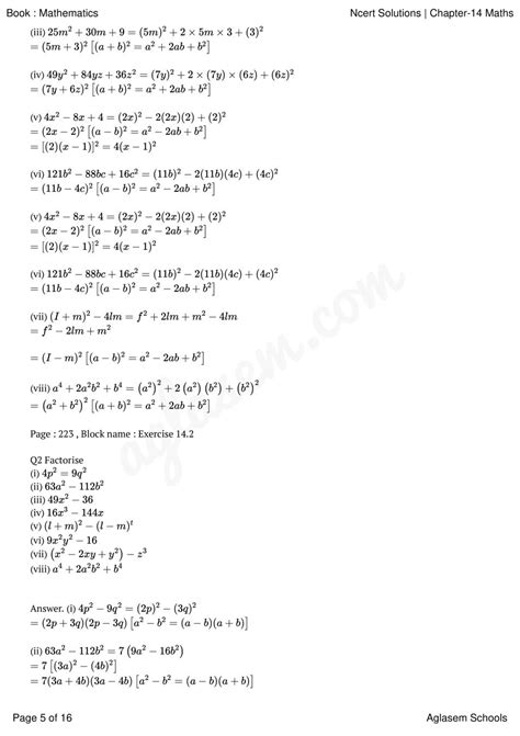 Ncert Solutions 2025 Class 8 Maths Chapter 12 Factorisation Question Answer Pdf Aglasem
