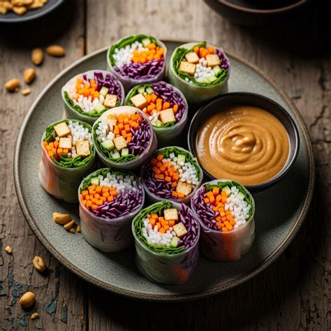 Indonesian Inspired Vegan Rice Paper Rolls With Peanut Dipping Sauce