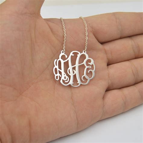 Sterling Silver Monogram Necklace Personalized 3 Initial Pendant Etsy