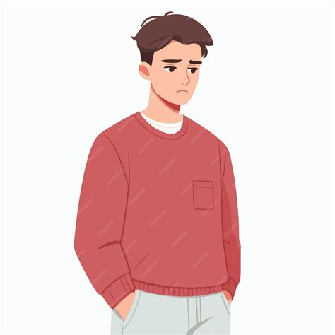 Flat Cartoon Illustration Depicts A Young Man Standing With A Sad