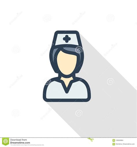 Nurse Avatar Doctor Thin Line Flat Color Icon Linear Vector Symbol Colorful Long Shadow