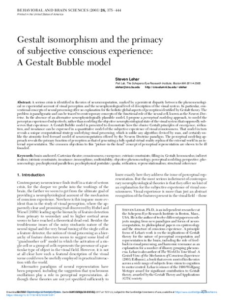 Pdf Gestalt Isomorphism And The Primacy Of Subjective Conscious