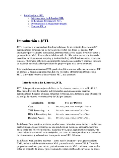 Guía Completa De Jstl Y El En Jsp Pdf Páginas Del Servidor Java Java Lenguaje De