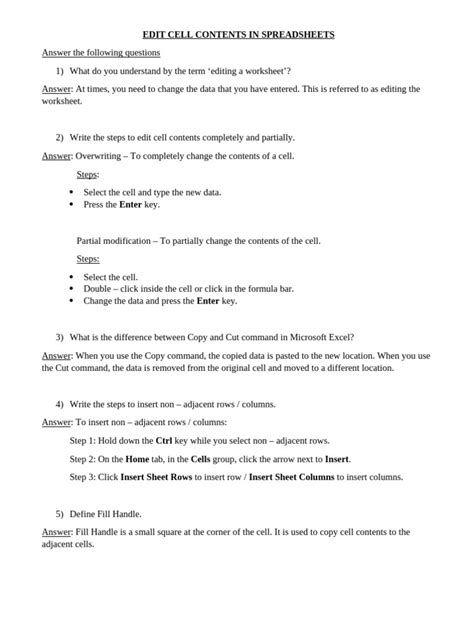 Edit Cell Contents In Spreadsheets Pdf Spreadsheet Computing