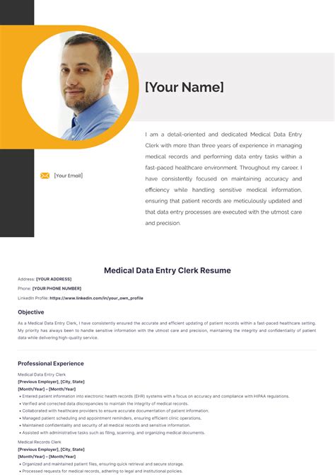Free Medical Data Entry Clerk Resume Template To Edit Online