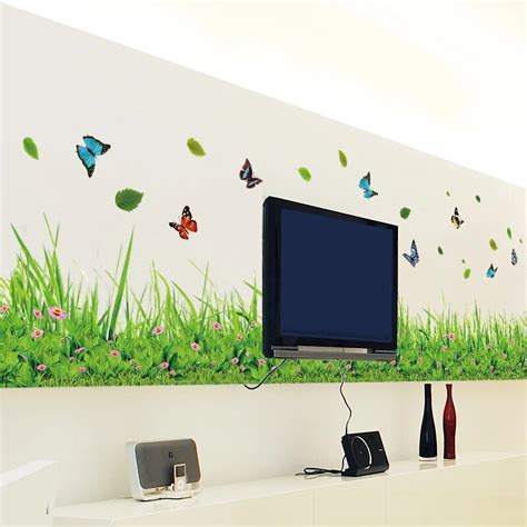 Serene Springtime Butterfly Green Grass Wall Stickers Mavigadget