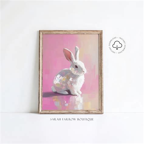Easter Bunny Wall Art Pink Cute Bunny Print Teen Girl Bedroom Printable Spring Dorm Room Poster