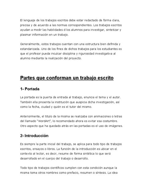 7 Partes Principales Para Trabajo Escrito Pdf Información