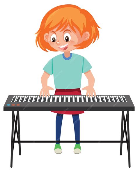A Girl Playing Piano Cartoon Character Premium Vector