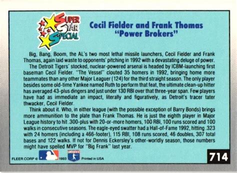 1993 Fleer Super Star Special Frank Thomas Cecil Fielder Card 714 Ebay