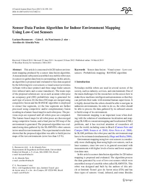 Pdf Sensor Data Fusion Algorithm For Indoor Environment Mapping Using