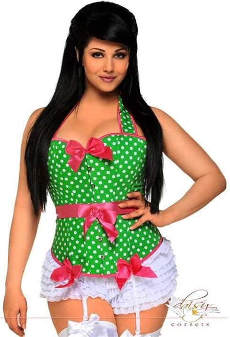 Sexy Plus Size Green Polka Dot Rockabilly Corset X X Figuresque