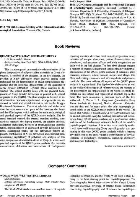 Book Reviews Quantitative X Ray Diffractometry L S Zevin And G