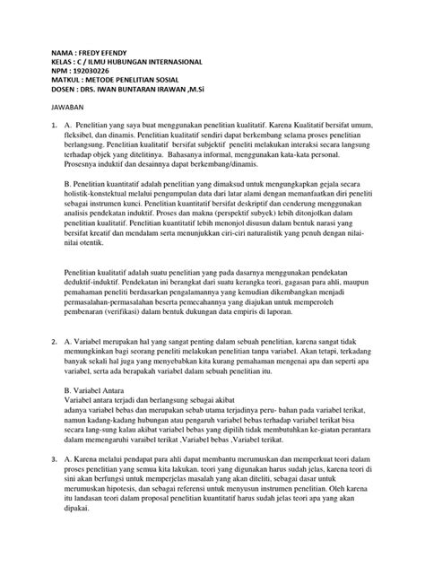 Fredy Efendy 192030226 Metode Penelitian Sosial Pdf
