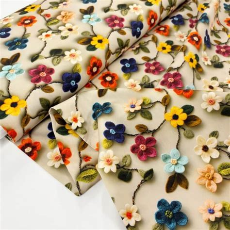 Embroidery Effect Flower Branches Cotton The Cheap Shop Tiptree