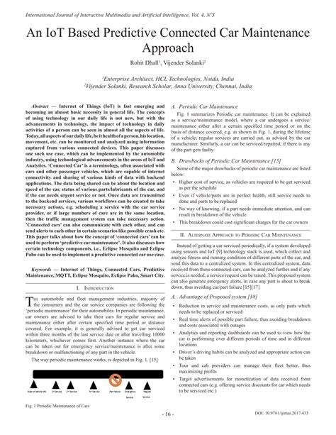 Pdf An Iot Based Predictive Connected Car Maintenance Approach