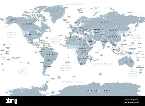 The World Gray Political Map With International Country Borders