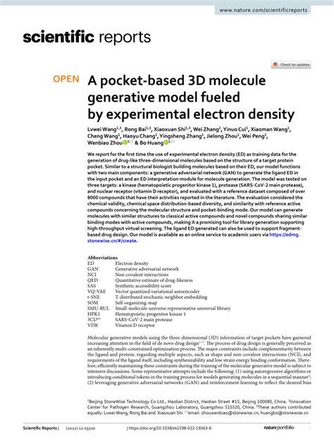 Pdf A Pocket Based 3d Molecule Generative Model Fueled By Experimental Electron Density