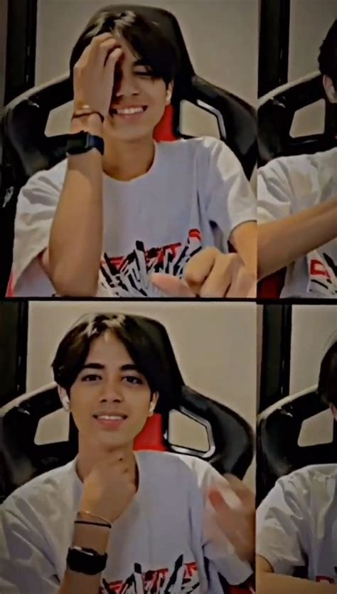 Four Pictures Of A Person Sitting In A Chair With Their Hand On His