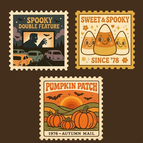 Vintage Halloween Postage Stamp Clipart Png Svg Retro Spooky