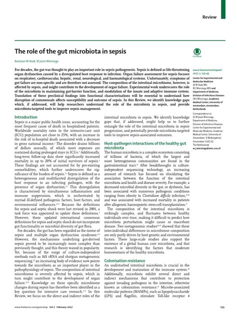 The Role Of The Gut Microbiota In Sepsis Pdf Microbiota Sepsis