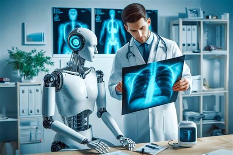 Premium Photo A Doctor And A Robot Working Together In A Hightech