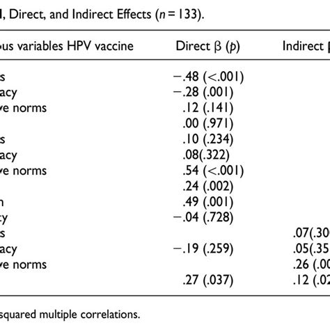 Path Analysis Findings Total Direct And Indirect Effects N 133