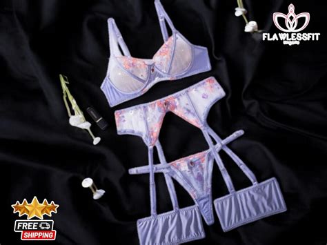 Sheer Lace Lingerie Set Womens Intimate Wear Printed Design Underwear
