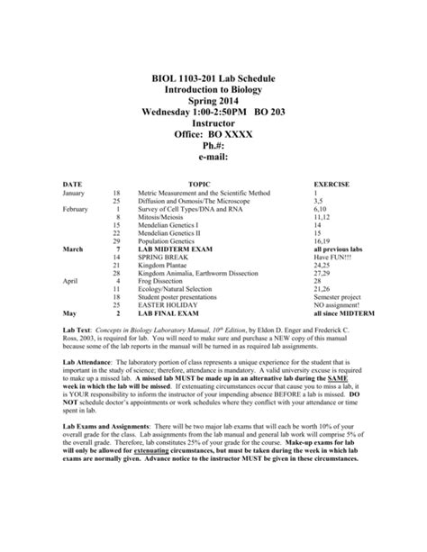 biol 2010 lab schedule
