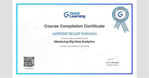 Mastering Big Data Analytics Course Completion Certificate For Alfonso